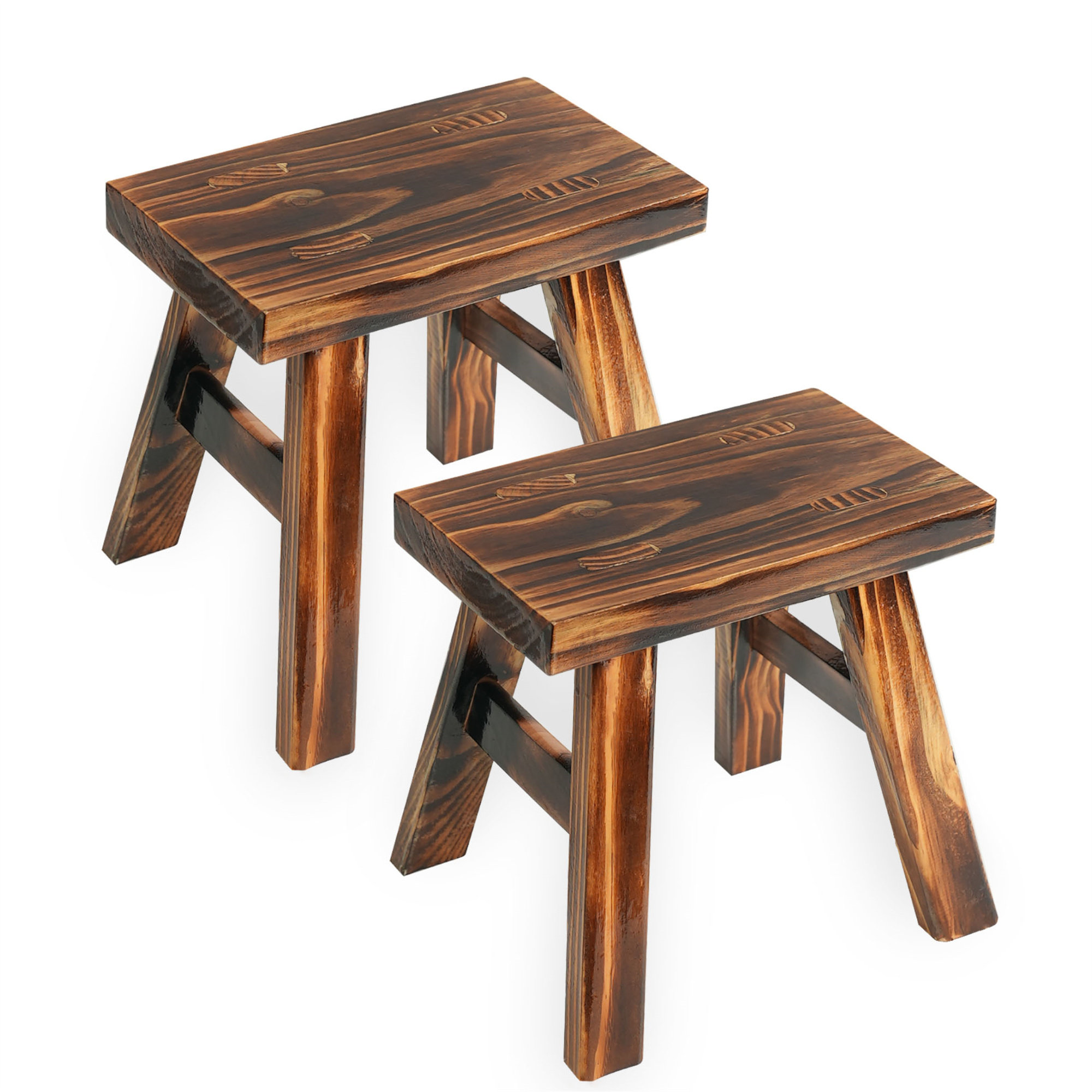 Millwood Pines Billierose Solid Wood Child Stools, Sturdy Small Milking ...