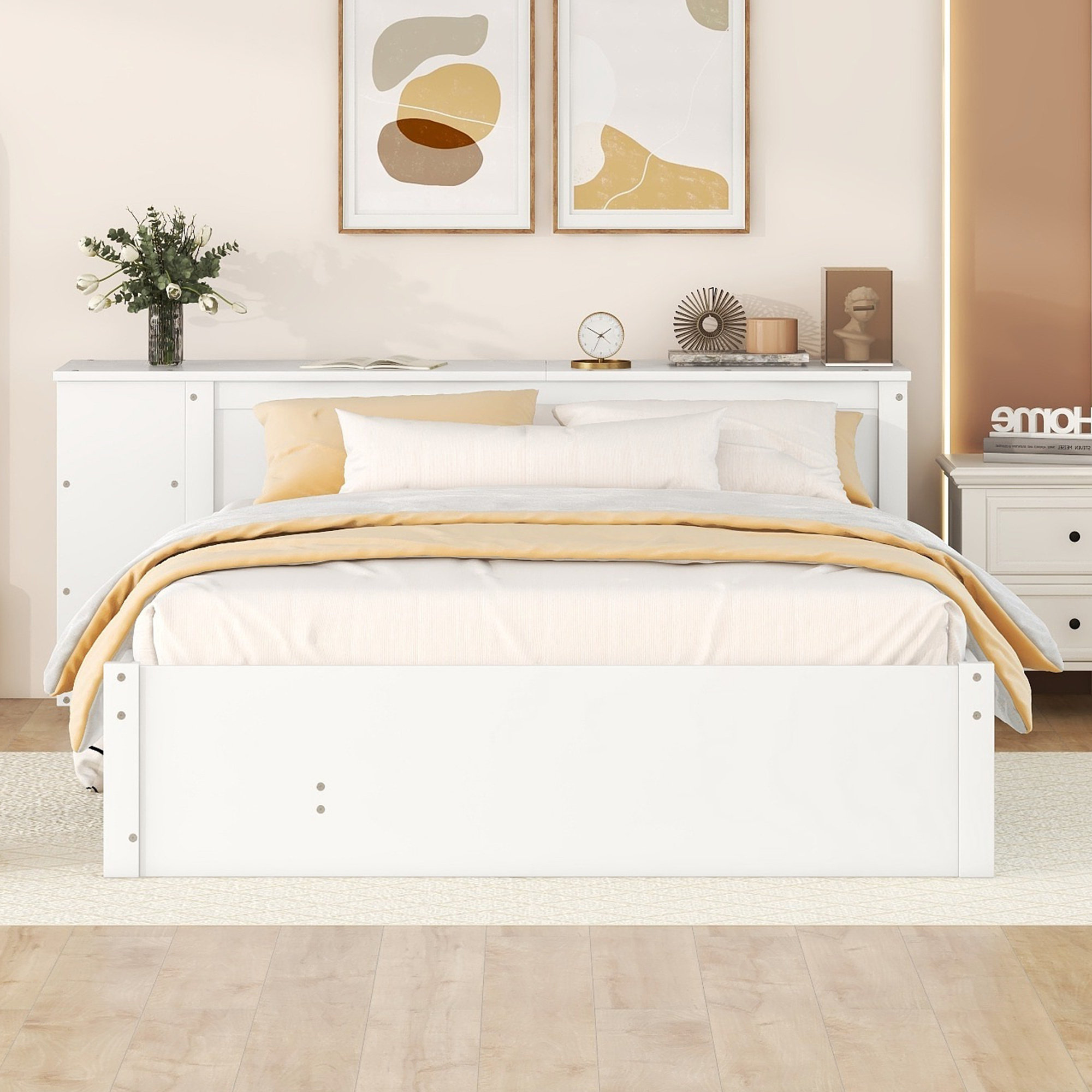 Lark Manor™ Full Size Platform Bed With a Rolling Shelf, White | Wayfair