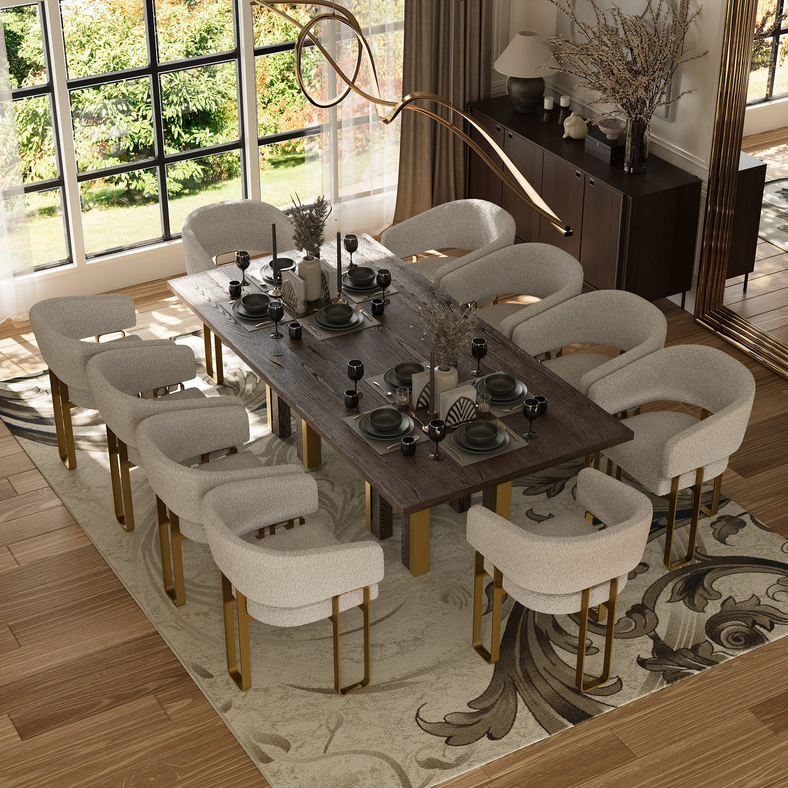 Everly Quinn 94” solid wood dining tables for 6 to 10 people, large ...