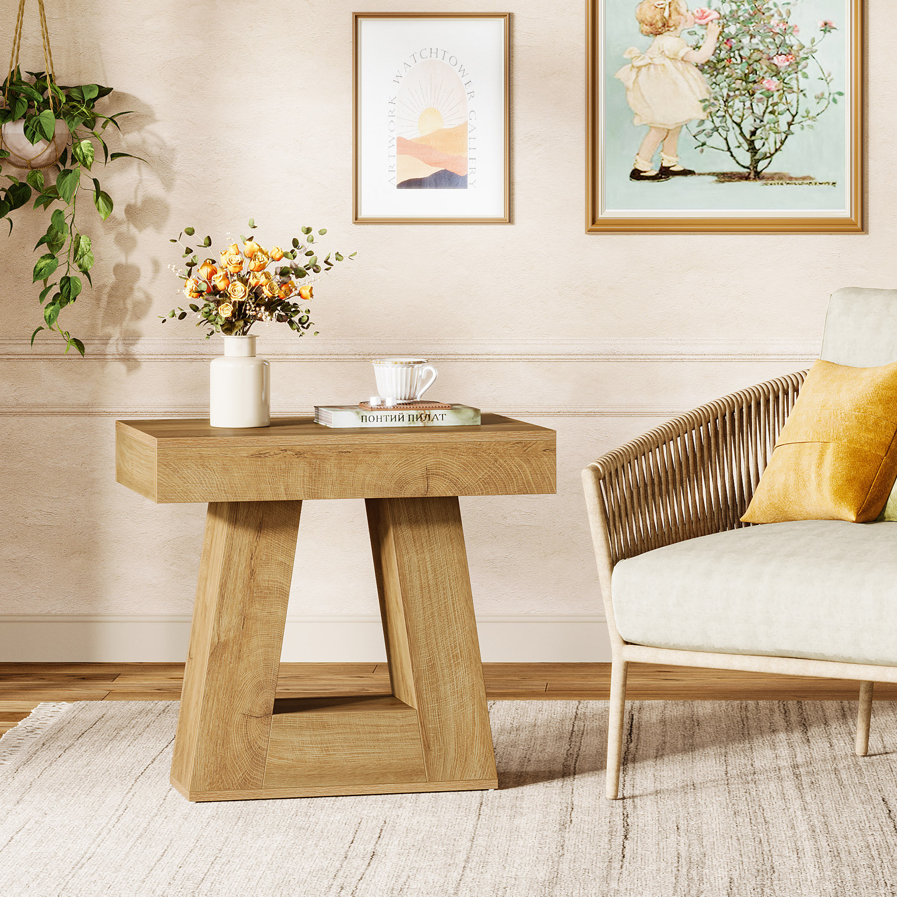 Ebern Designs 24" 2-Tier Rustic Wooden Side End Table & Reviews | Wayfair
