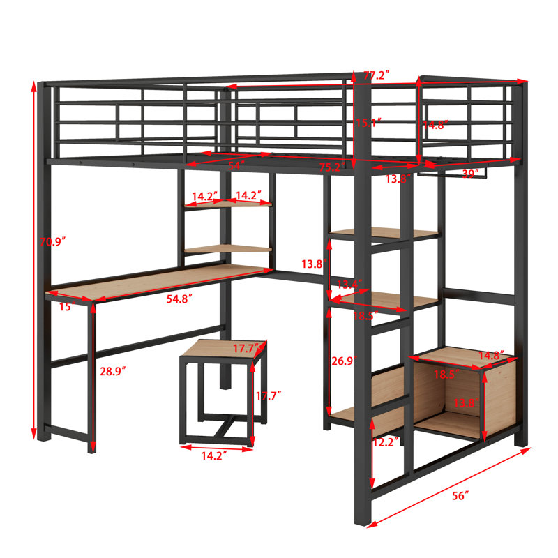Mason & Marbles A Full-Sized Metal Loft Bed, Highlighting An Open ...