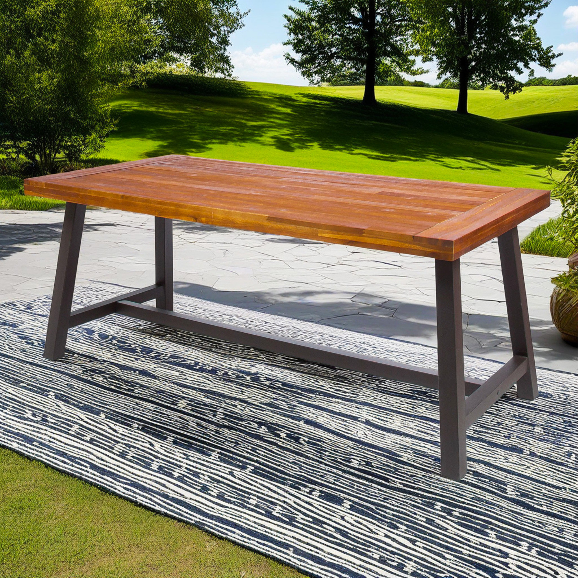 Dovecove Outdoor Sandblast Finish Acacia Wood Dining Table With White ...