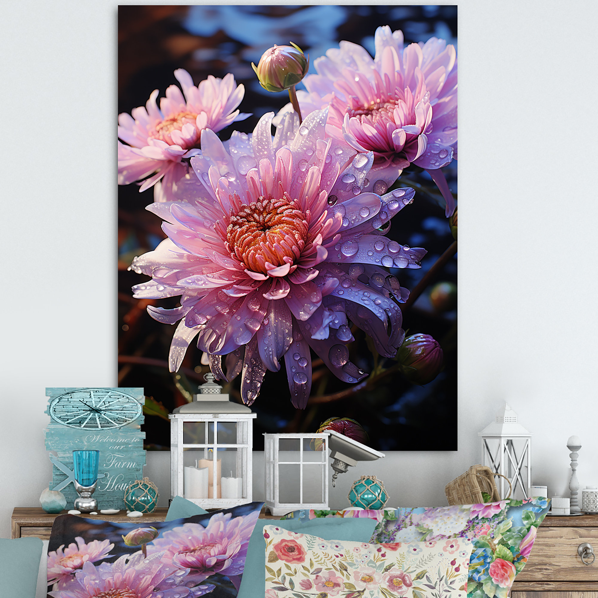 Latitude Run® Pink Mums Elegance In Forest IV - Mums Wall Art | Wayfair
