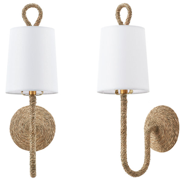 Breakwater Bay Modern Armed Wall Sconces With White Fabric Shade | Wayfair