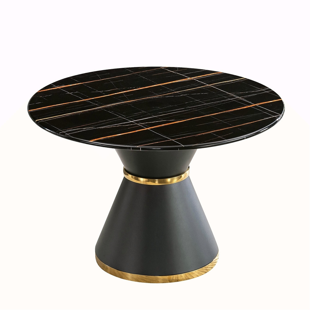 junzc Marble Printed MDF Round Dining Table, Columnar Base With Gold ...