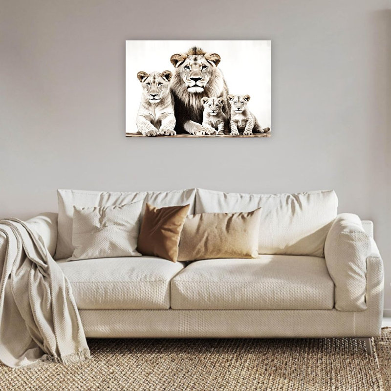 Latitude Run® Abstract Lion Family Portrait, Built-In Back Wood Frame ...
