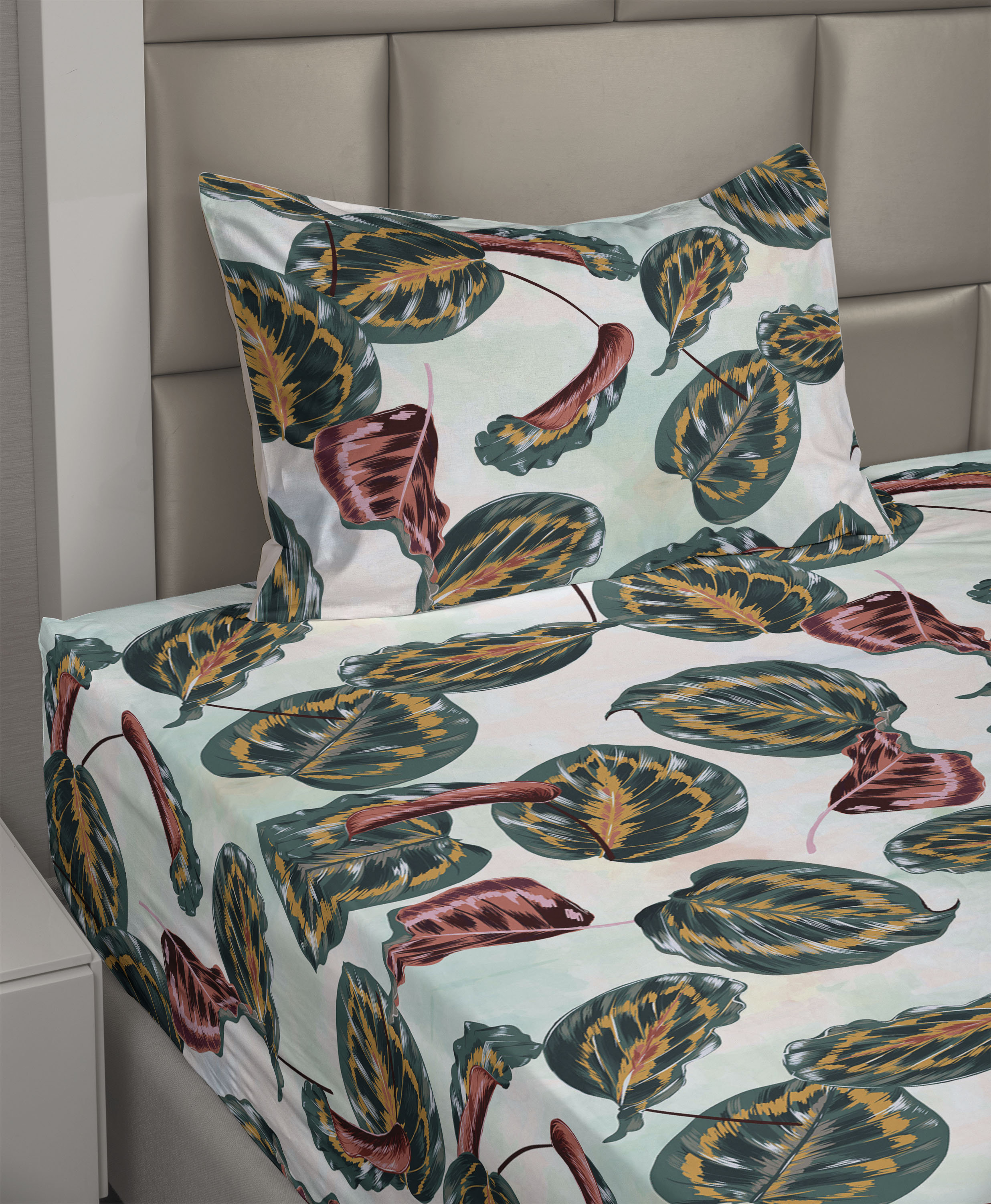 Ambesonne Tropical Sheet Set Exotic Maranta Leaves Art Teal Mint Green ...