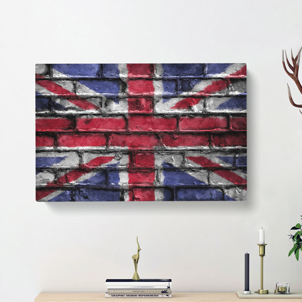 East Urban Home Union Jack Brick Wall Graffiti - Wrapped Canvas Print ...