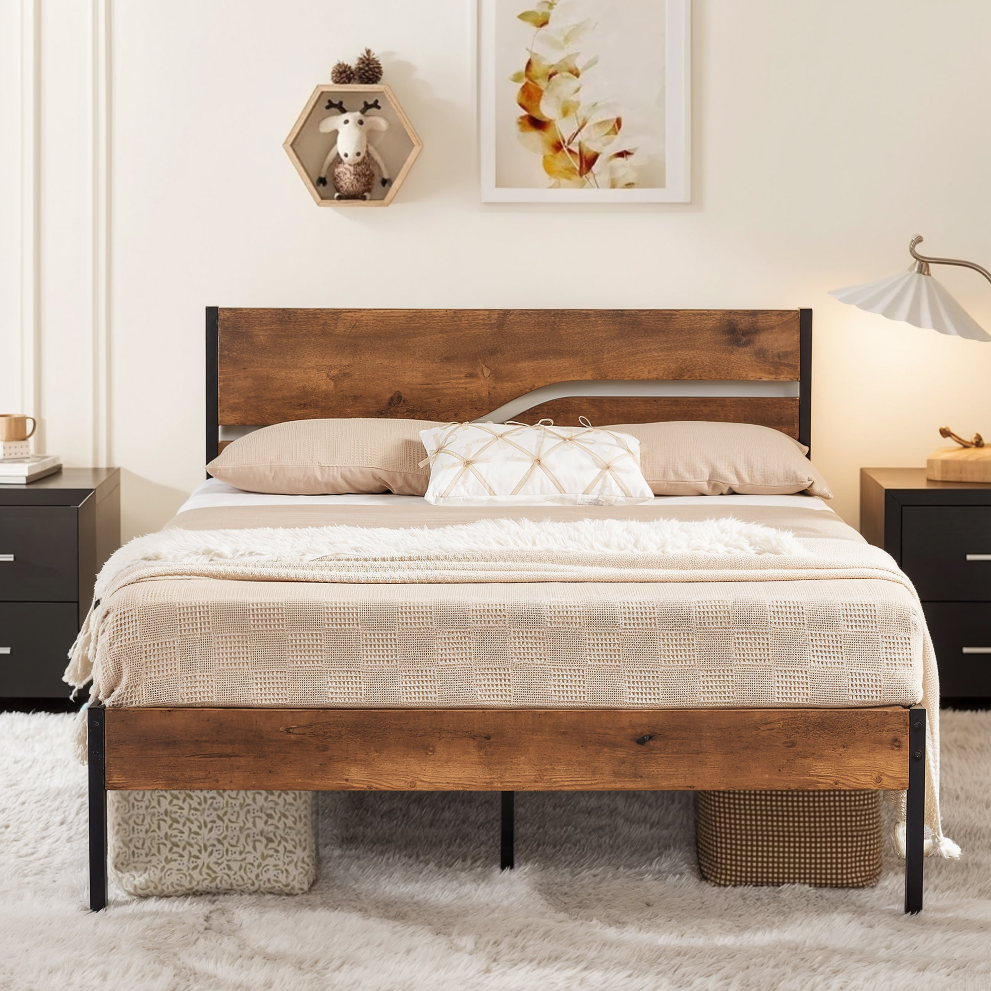 Kempst Platform Bed Frame with Wood Headboard and Footboard Mattress Foundation No Box Spring Needed