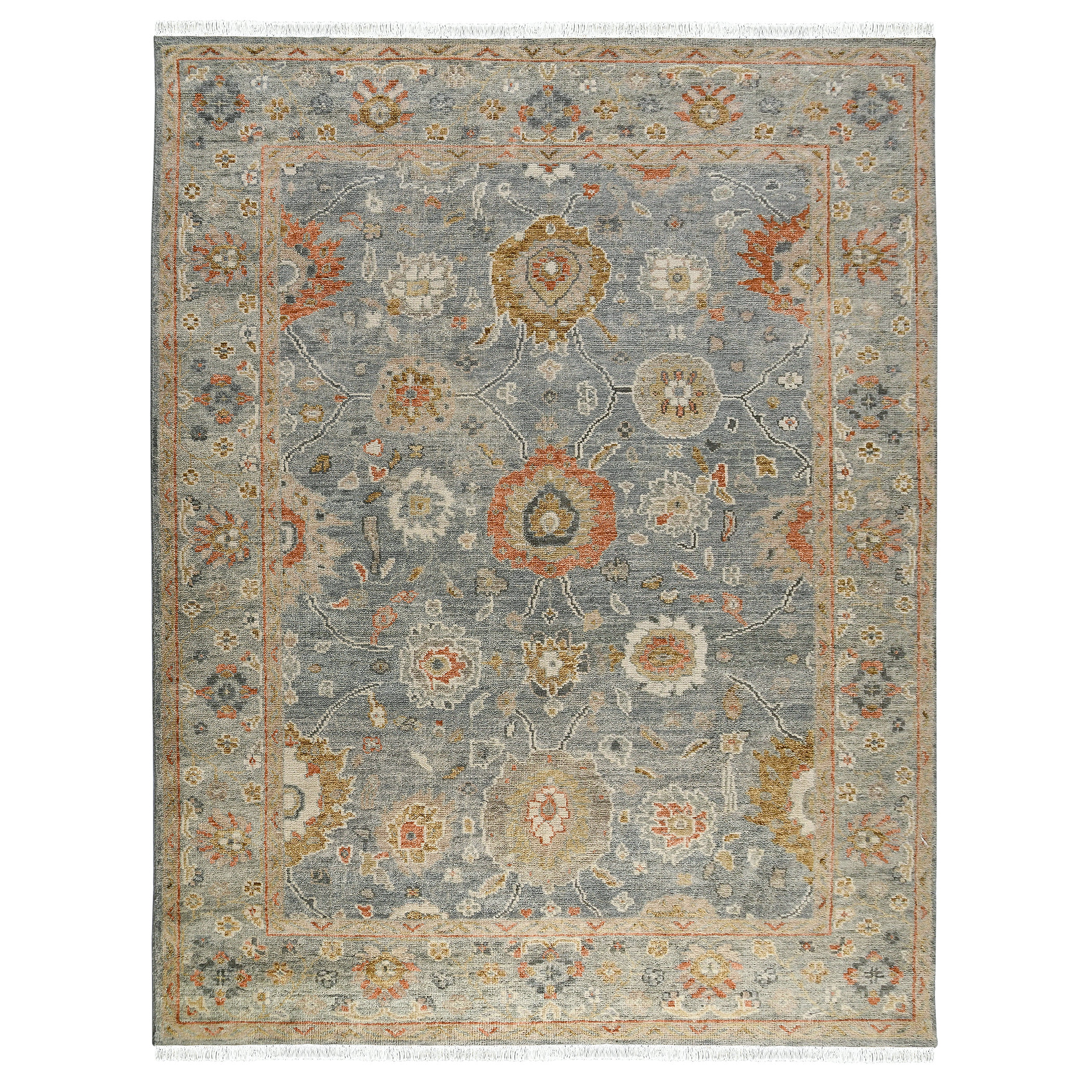 Bungalow Rose Oriental Hand-Knotted Wool Area Rug in Gray/Brown | Wayfair