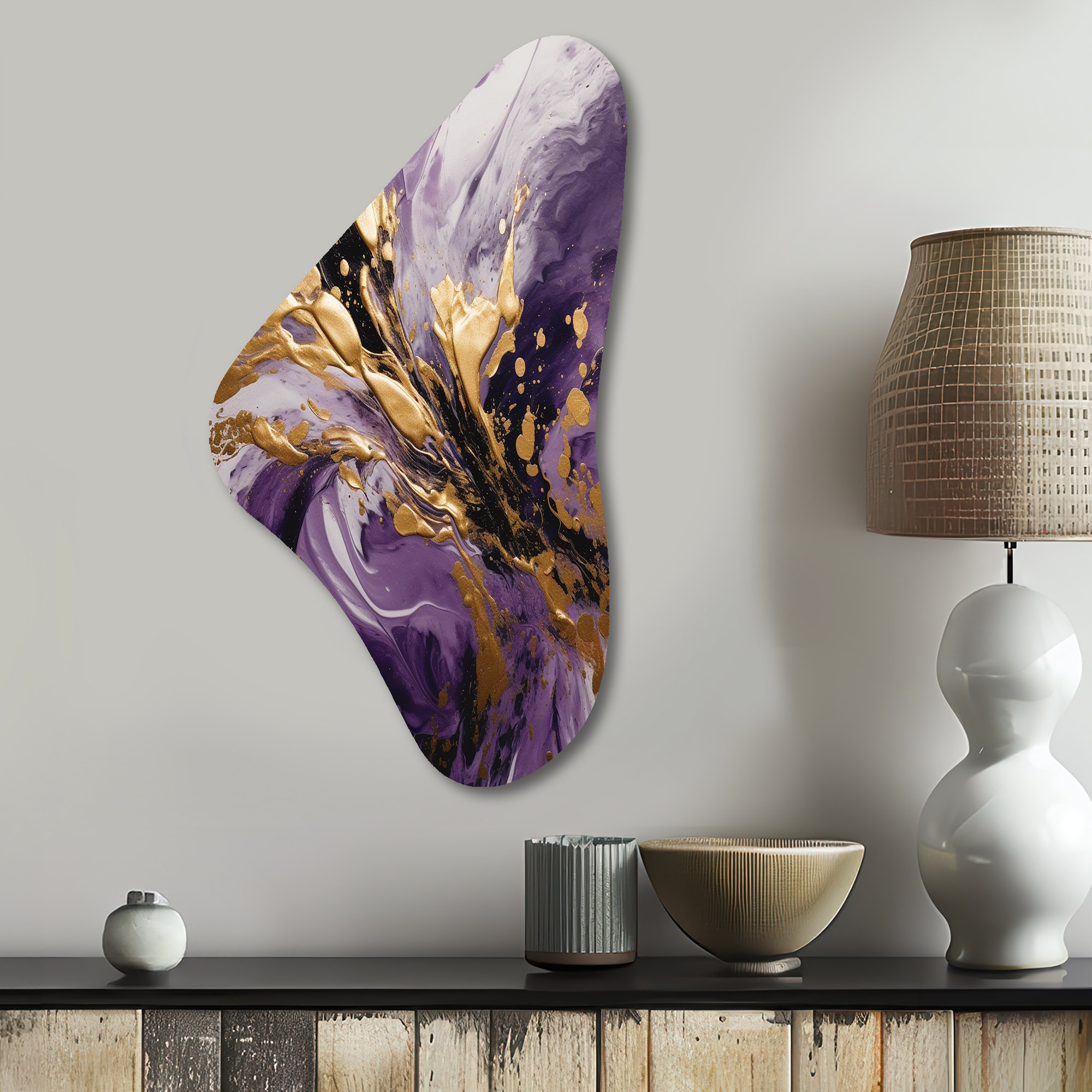Design Art Purple And Gold Liquid Magic II - Abstract Boomerang Shape ...