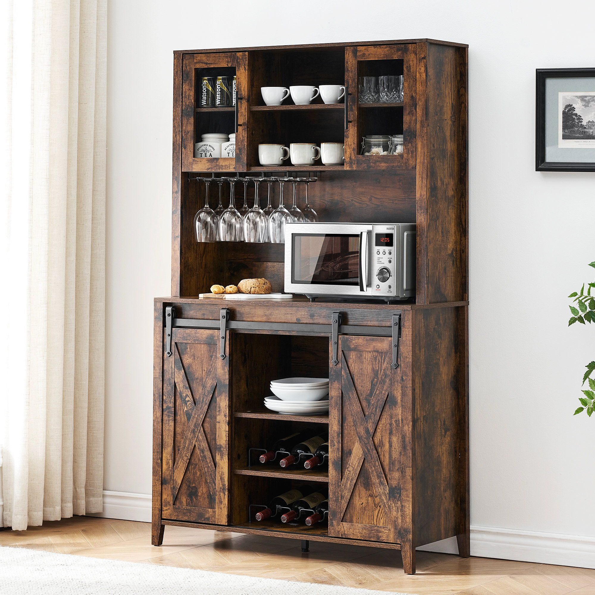 Gracie Oaks Meshah Sideboard with Bar Hutch & Reviews | Wayfair