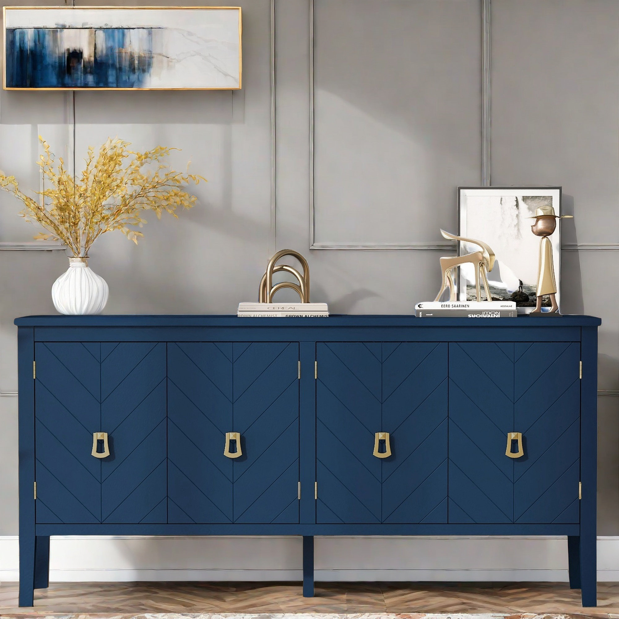 Ebern Designs Winget Four-door Sideboard With Geometric Line Patterns ...