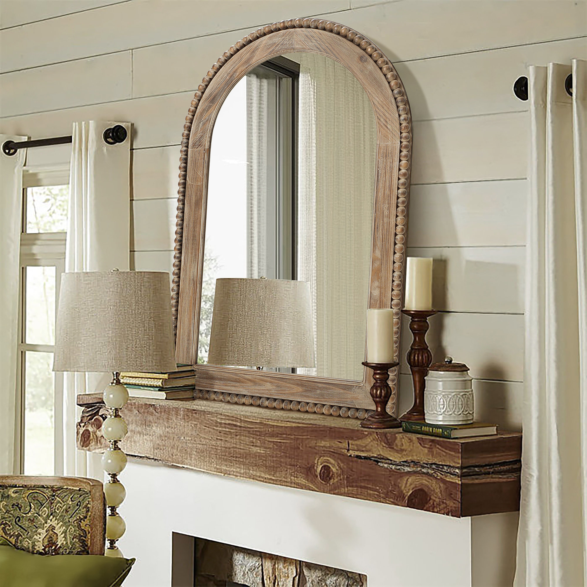 Dakota Fields Jerri Wood Framed Arch Window Wall Mirror, Farmhouse ...