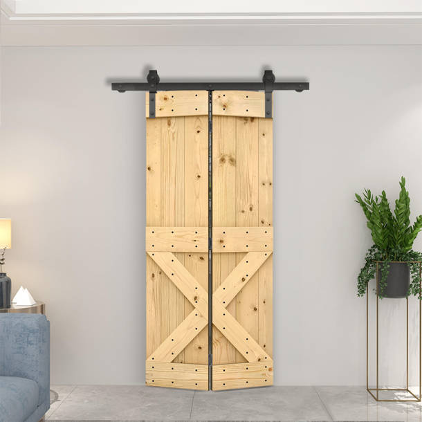 Calhome DIY Wood Double Bi-Fold Barn Doors With Sliding Hardware Kit ...