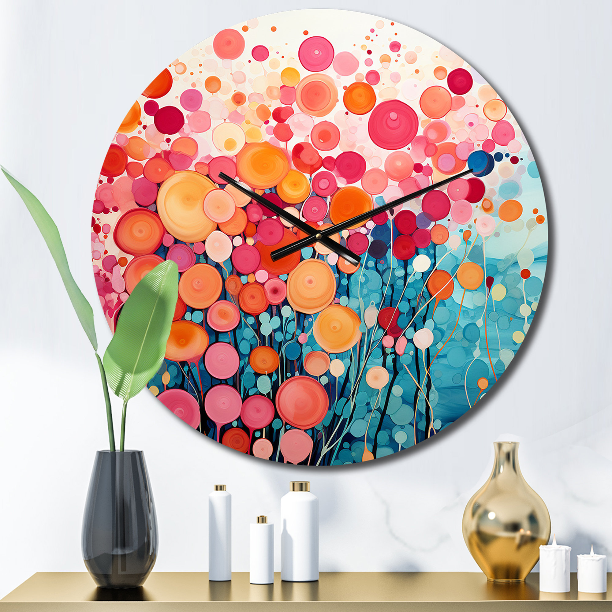 East Urban Home Coral Oasis II - Abstract Landscape Wall Clock | Wayfair