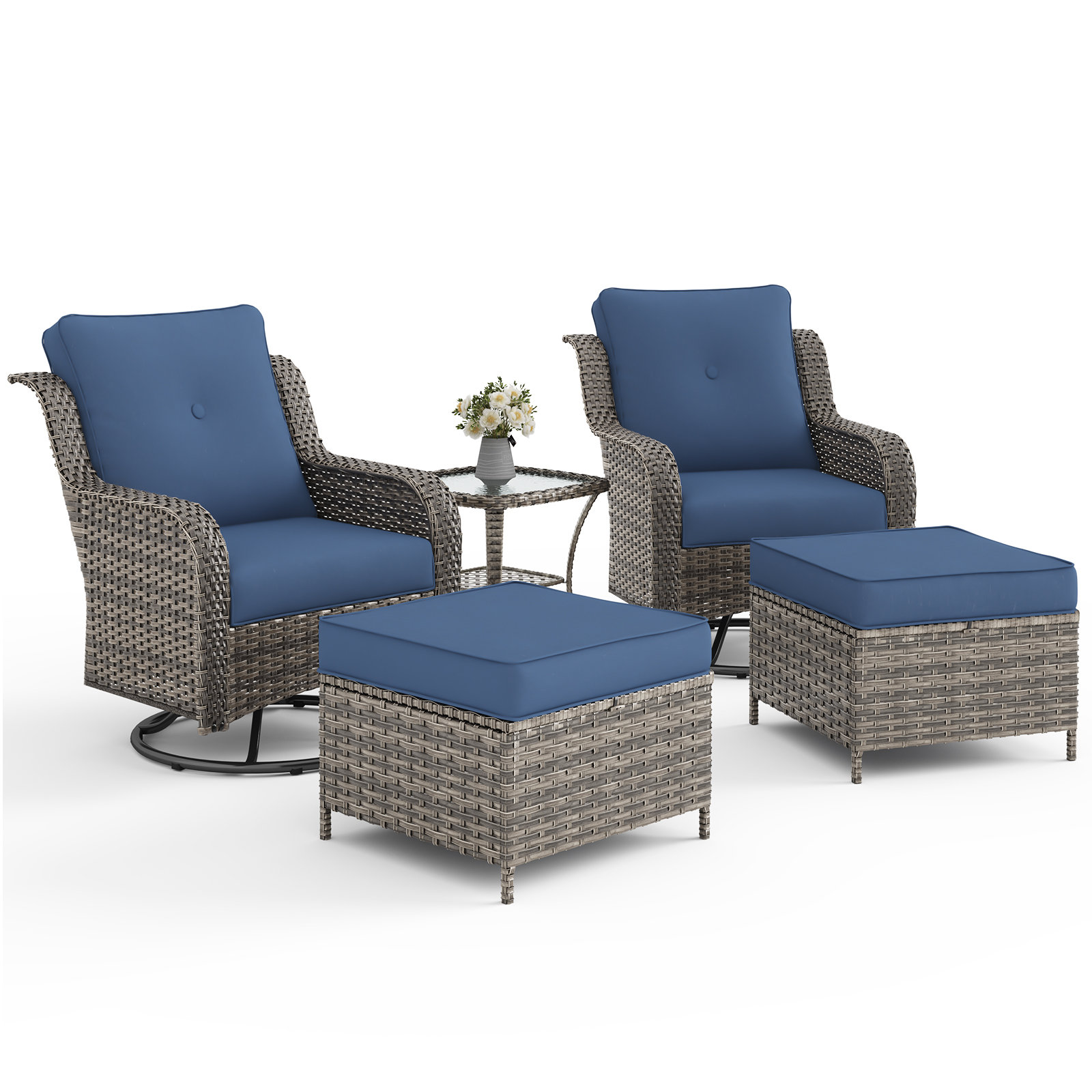 Winston Porter 2-Person Swivel Chair Patio Seating Group With Cushions ...