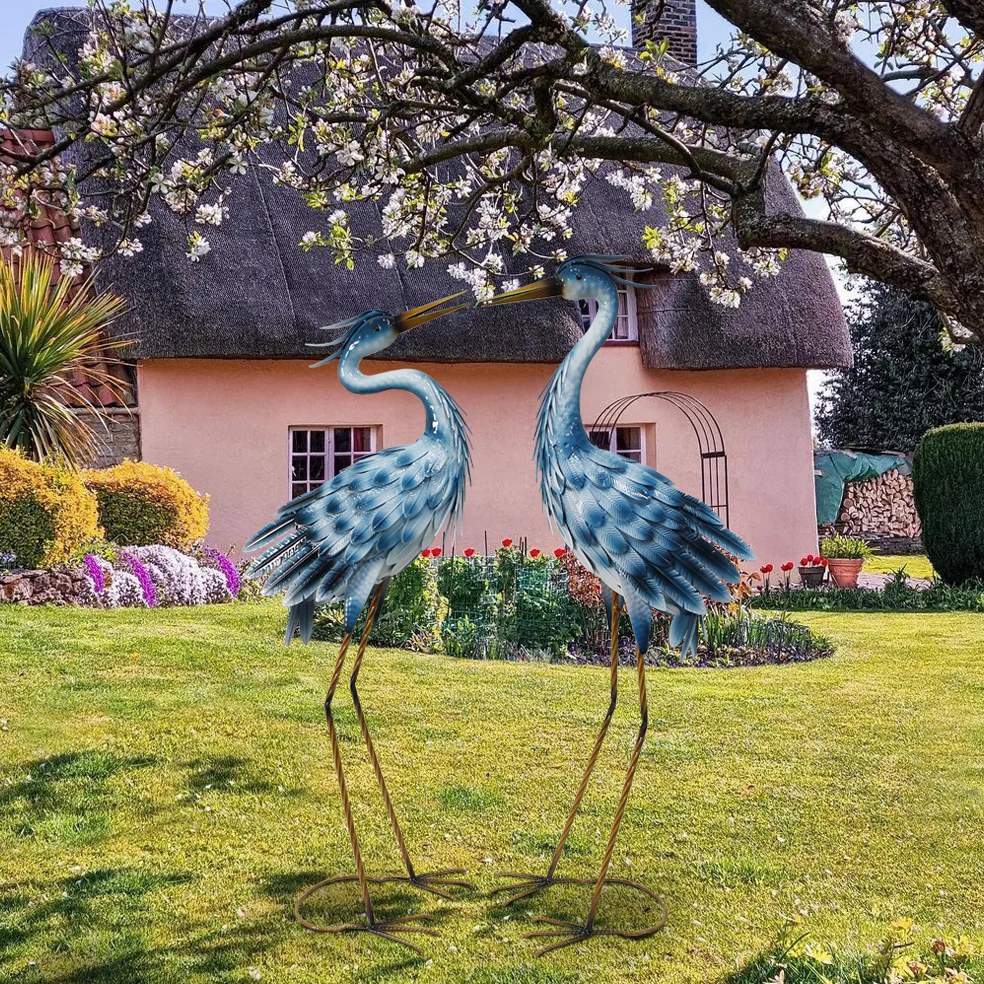 Dovecove Grateron Standing Metal Crane Sculptures Bird Yard Art for ...