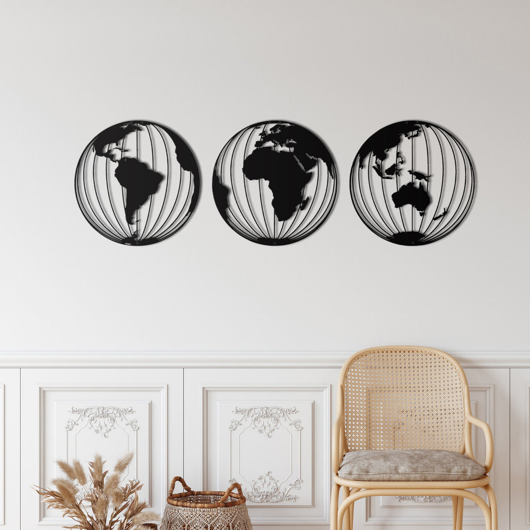 Red Barrel Studio® World Map 3 Globes Metal Wall Decor for Home and ...