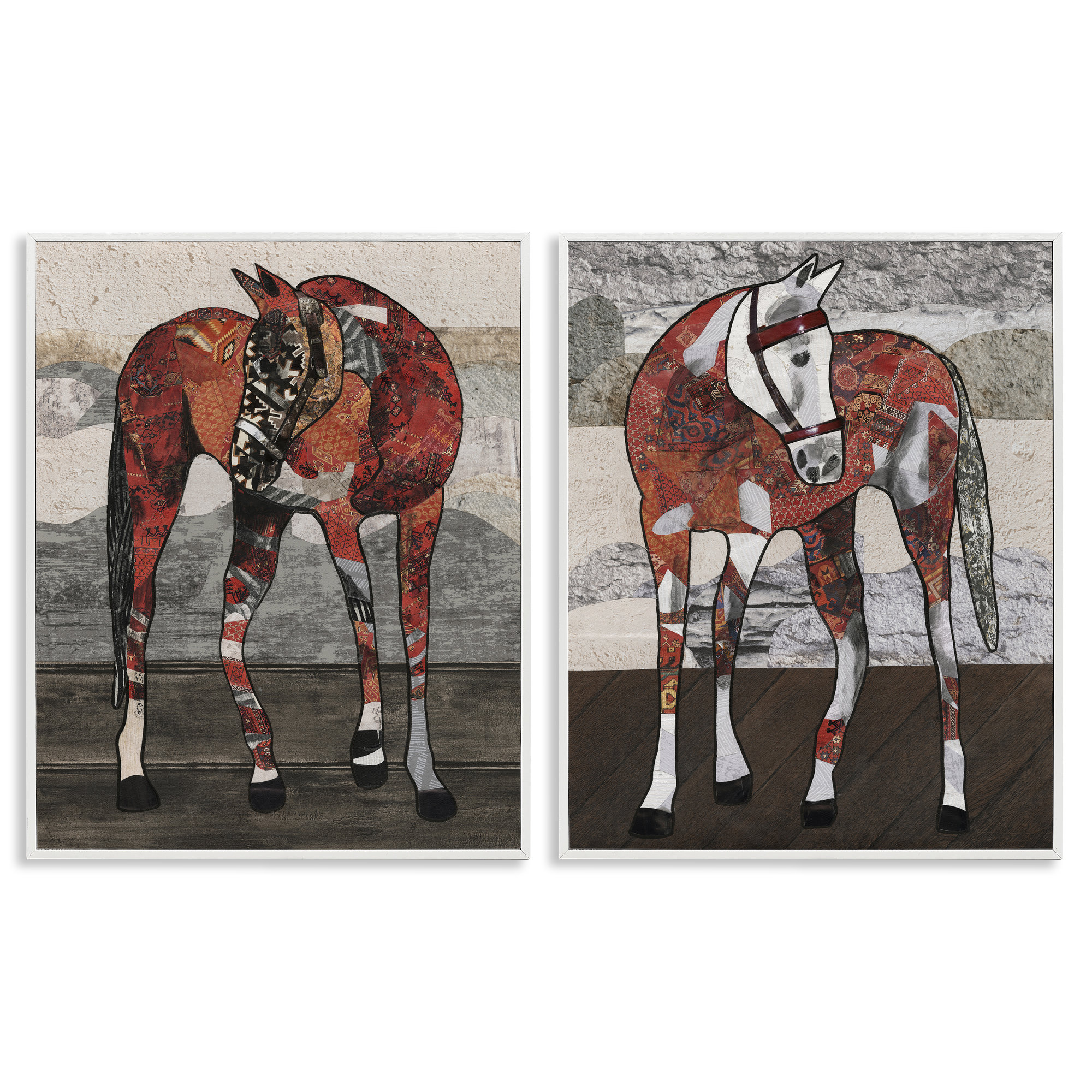 Latitude Run® Abstract Patchwork Horses 2 PC Framed Giclee Art Set by ...