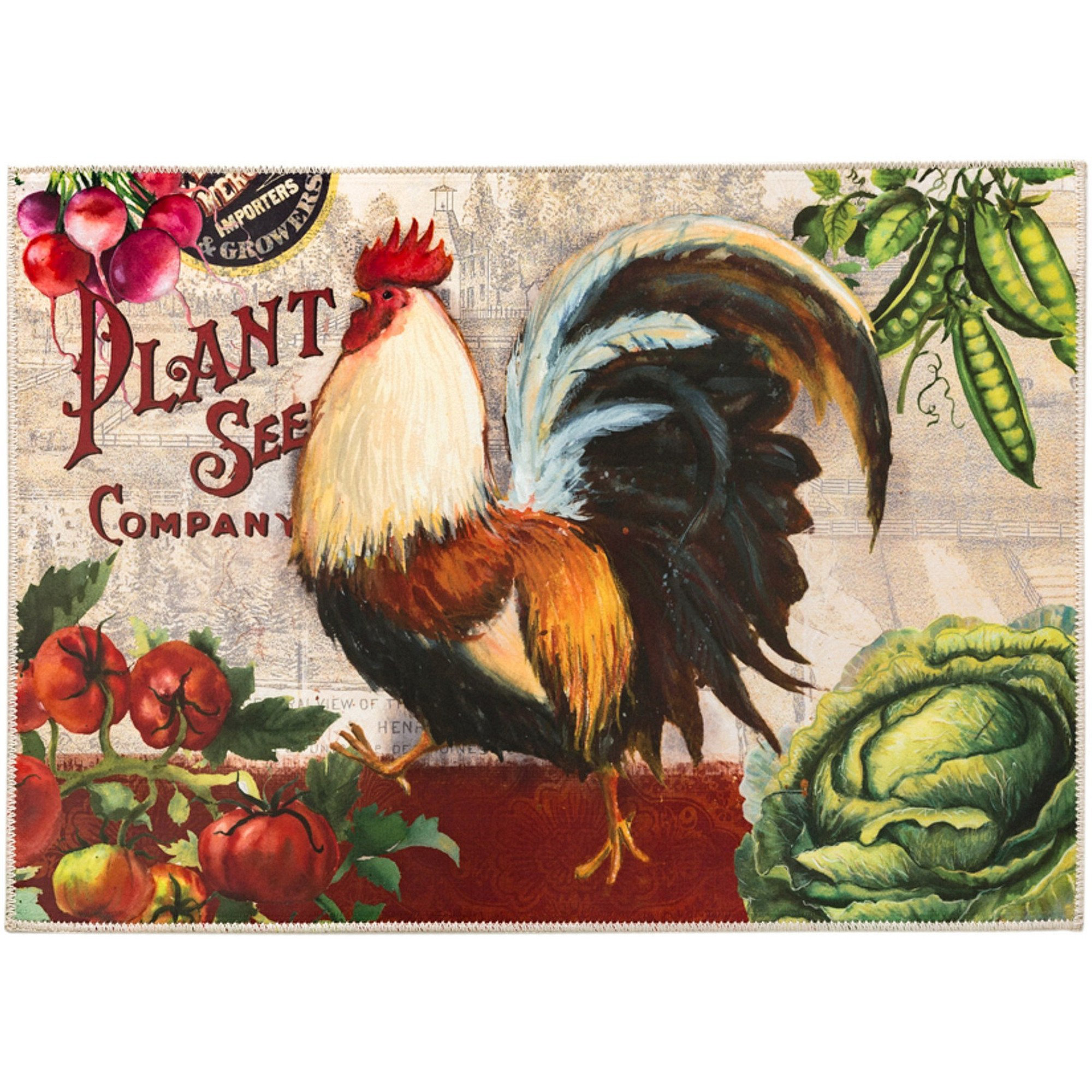 August Grove® Fancy Farm Rooster Olivia's Home Accent Washable Rug 22 ...