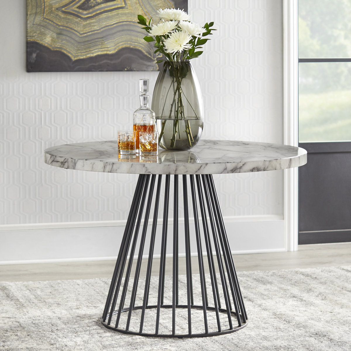 Ivy Bronx Emmo Round Faux Marble Dining Table & Reviews | Wayfair