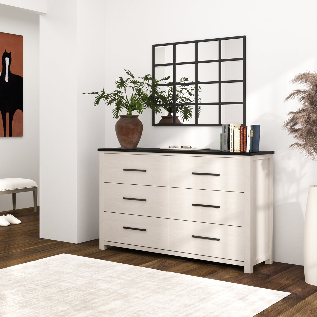 Roundhill Furniture Realynn 6-Drawer Bedroom Dresser, Off-White Finish ...