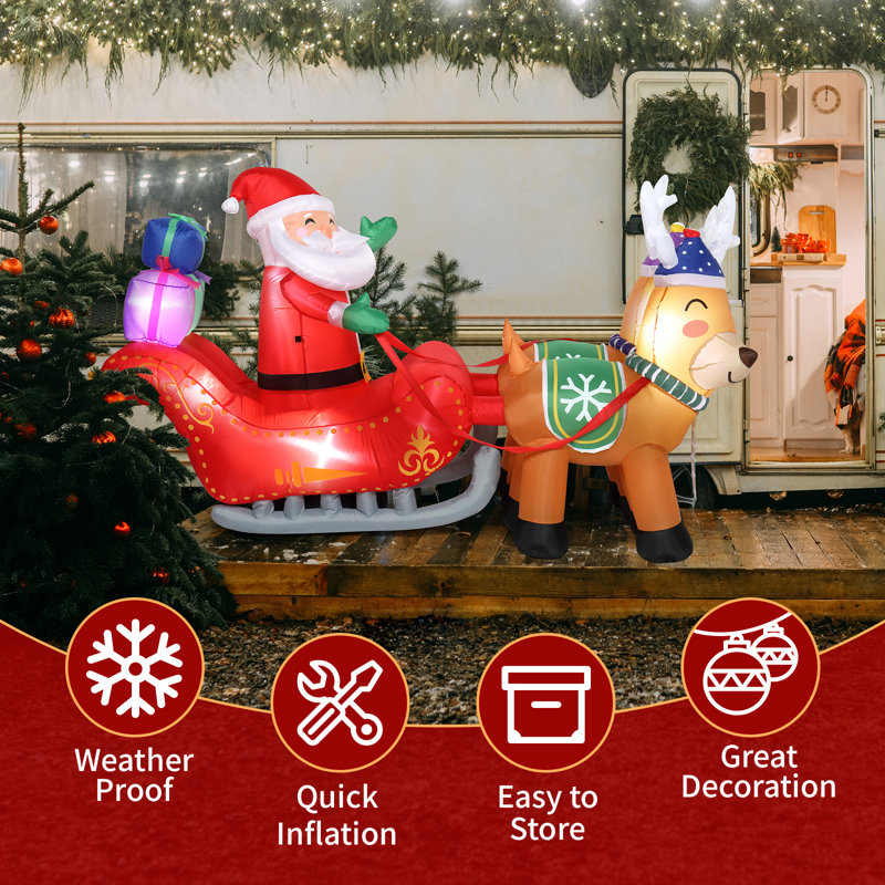 The Holiday Aisle® Christmas Inflatable Santa Sleigh and Reindeer ...