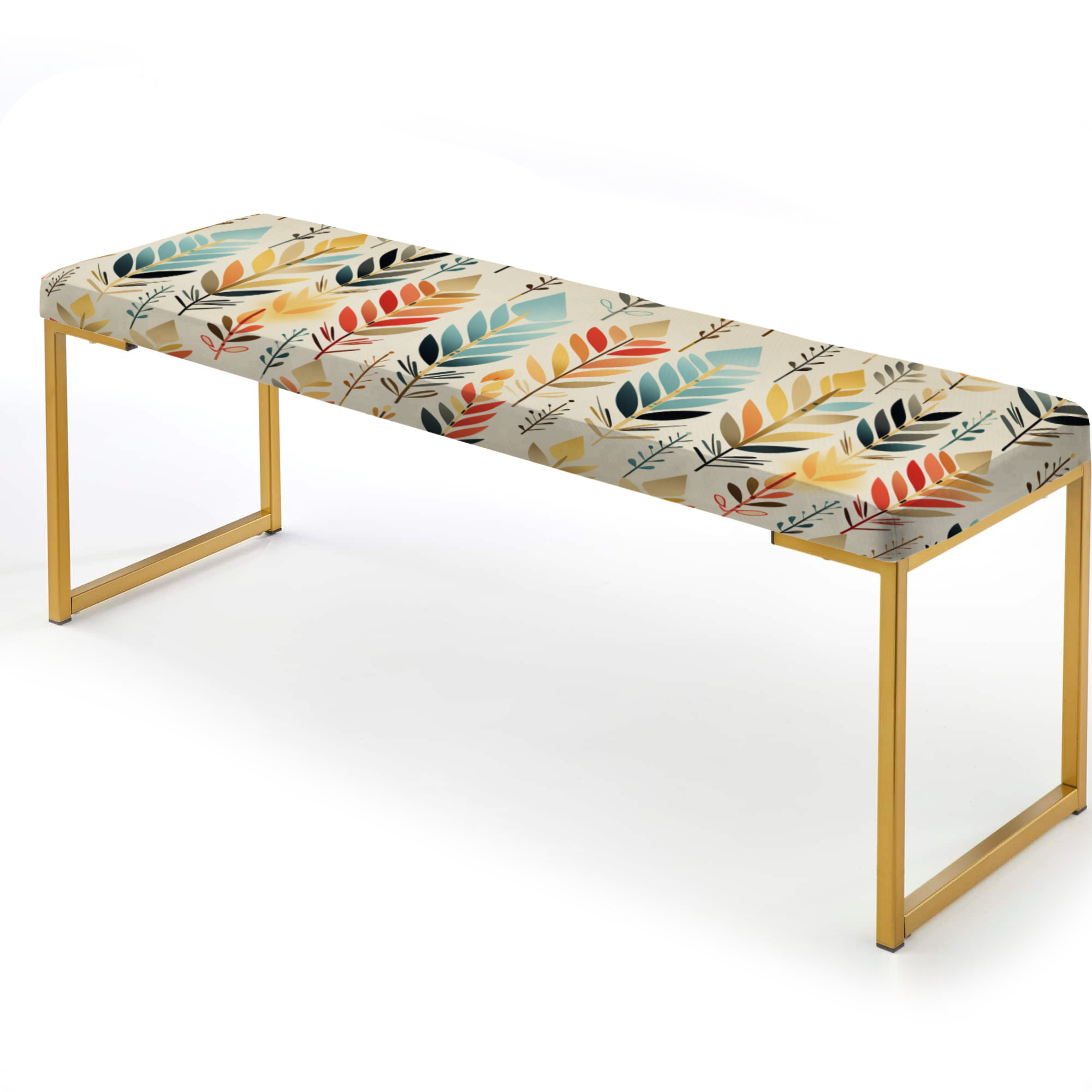 Design Art Ivory Boho Accents - Chevron Upholstered Gold Bench | Wayfair
