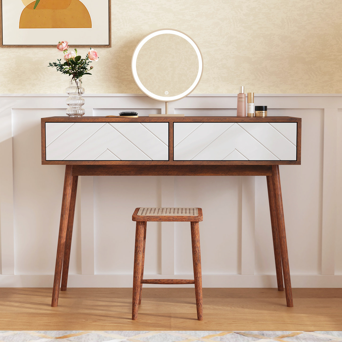 George Oliver Table d'entrée avec 2 tiroirs à panneaux sculptés, console avec espace de ...