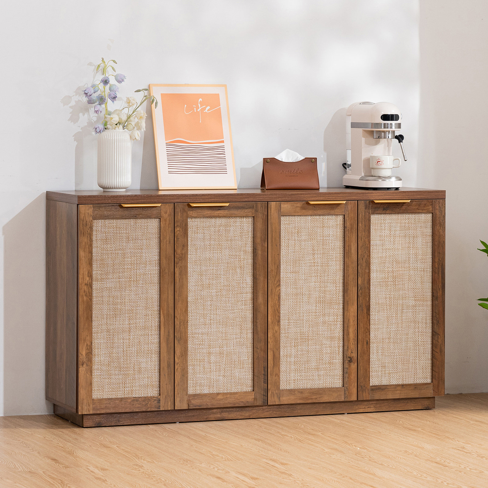Bay Isle Home™ Vintage Rattan Kitchen Cabinet Storage Cabinet with ...