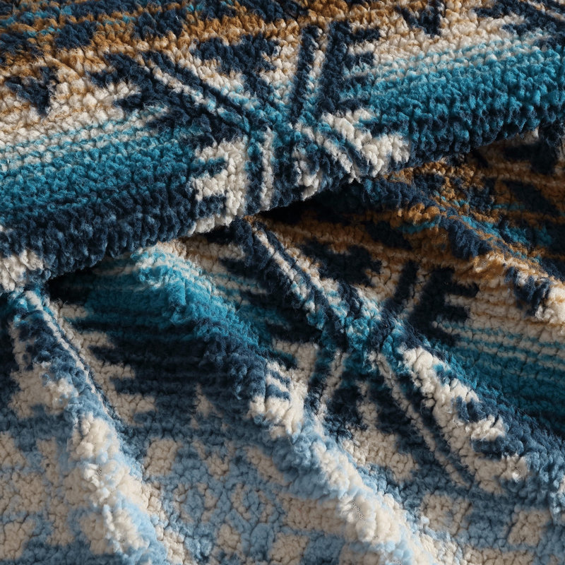 Wrangler Frontier Corduroy/Sherpa Reversible Blue Throw Blanket ...