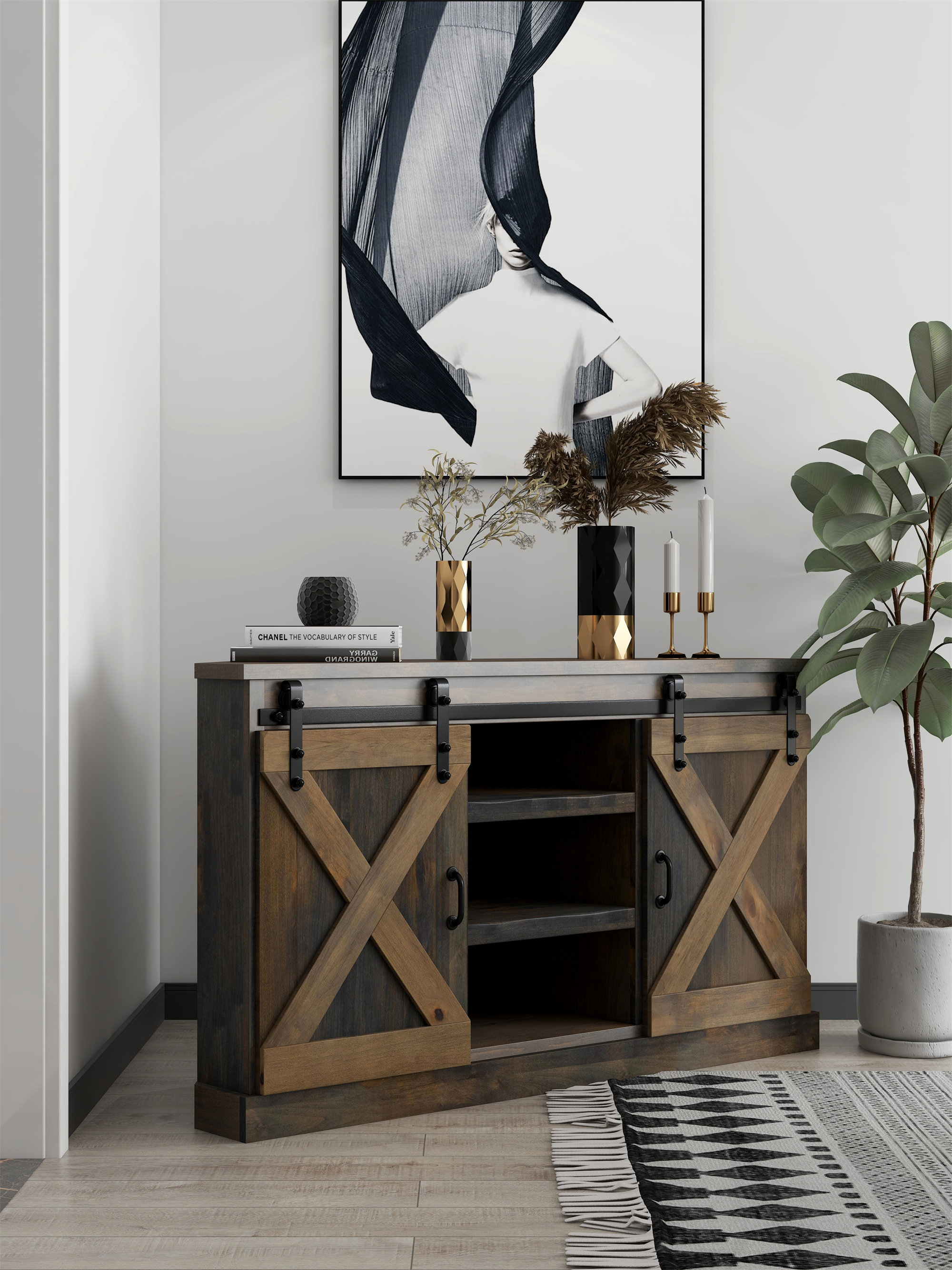 Gracie Oaks Farmhouse 56 Inch Corner TV Stand For Tvs Up To 60 Inches ...