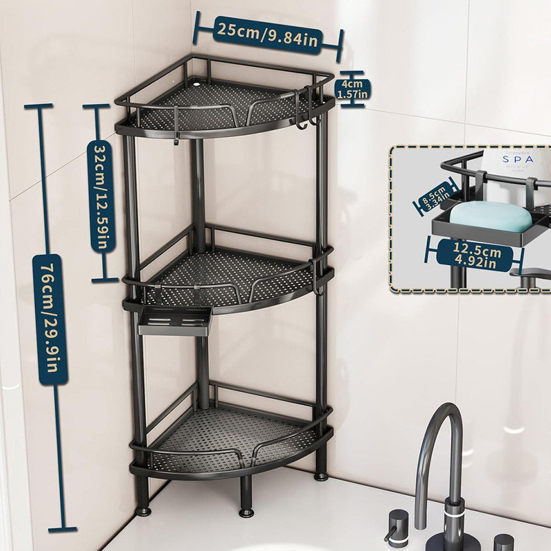 Rebrilliant Corner Shower Caddy Stand,3 Tier with Adjustable Feet ...