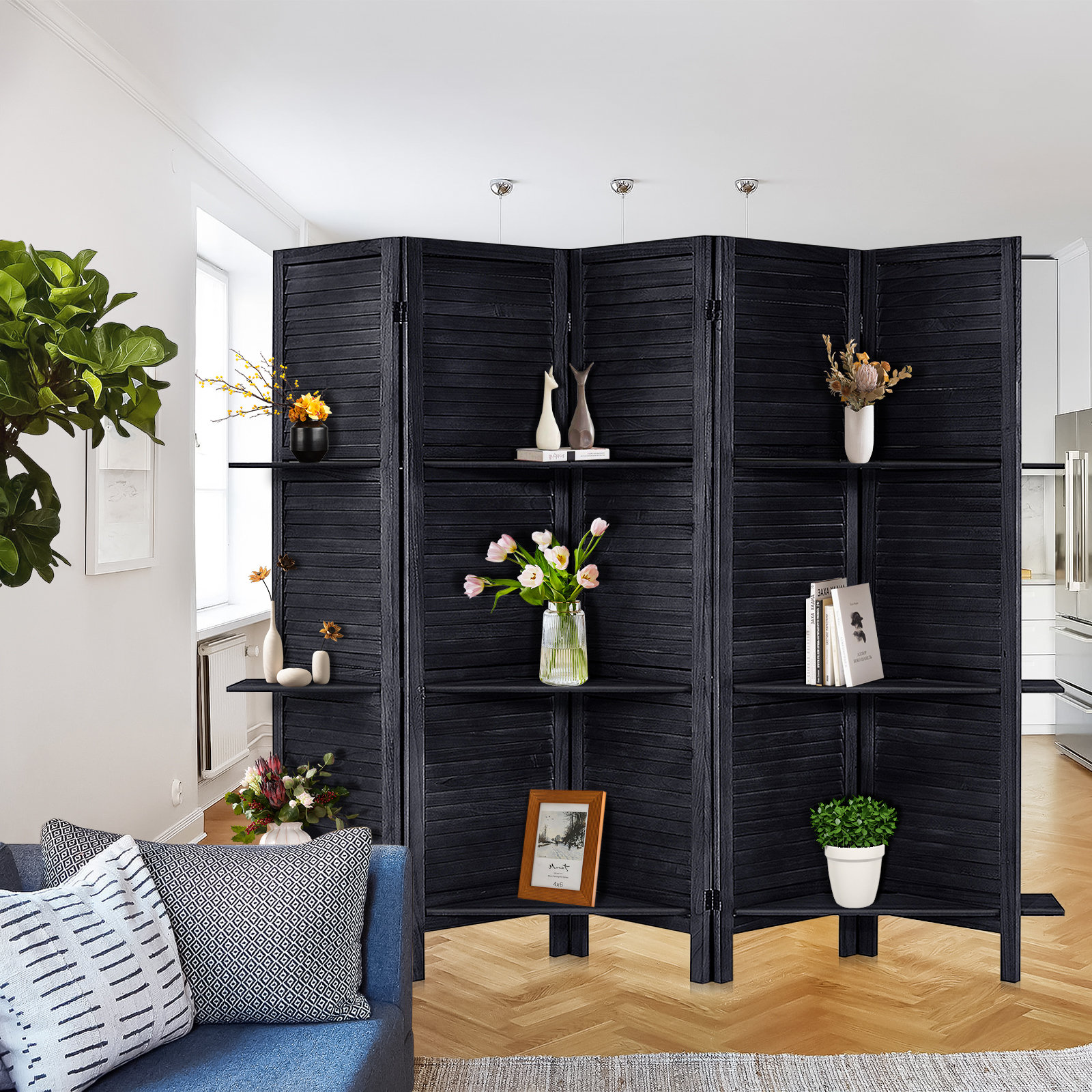 Rose Home Fashion Double-Side Room Divider with Shelves for Room ...