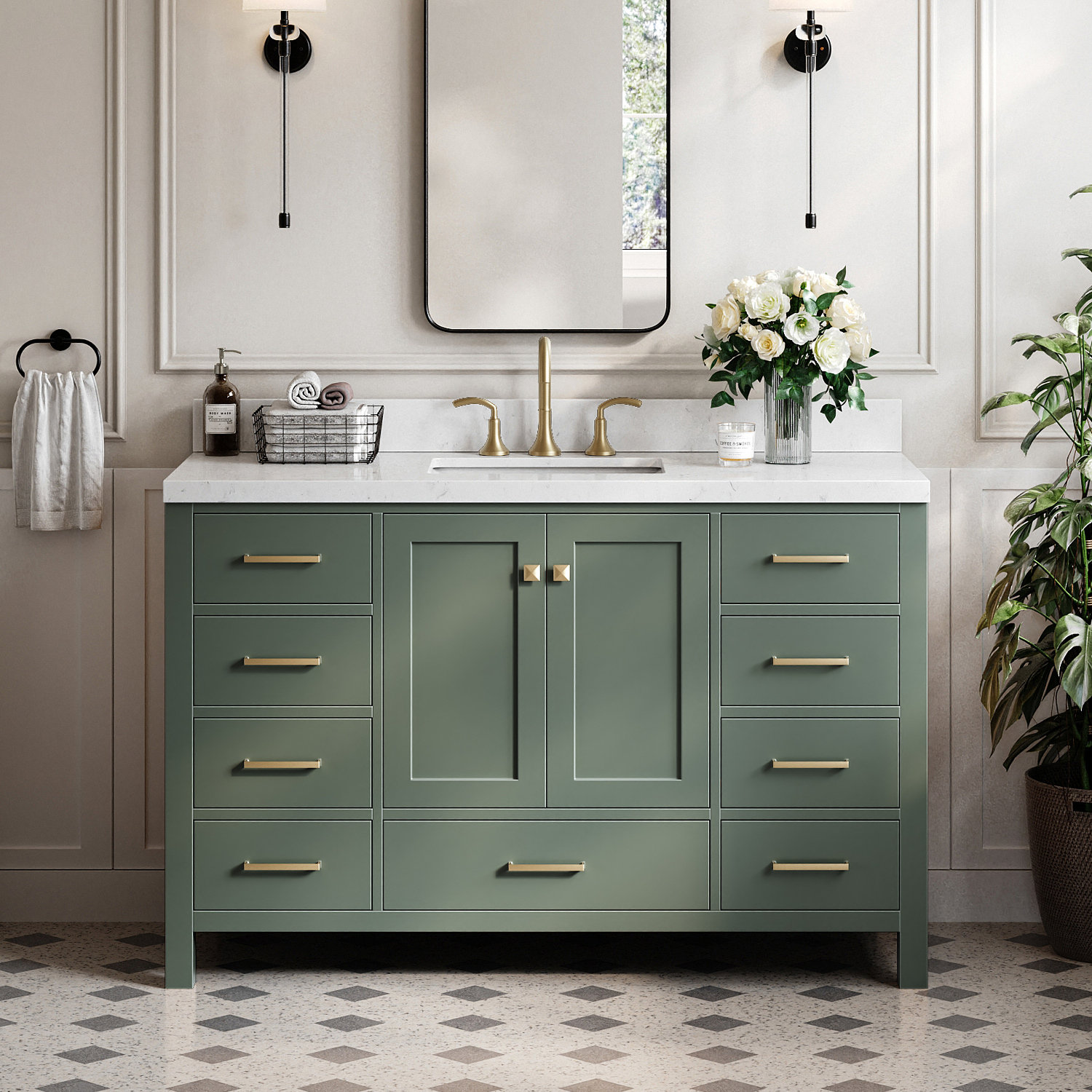 Winston Porter Oberle 55'' Single Bathroom Vanity with White Quartz Top ...