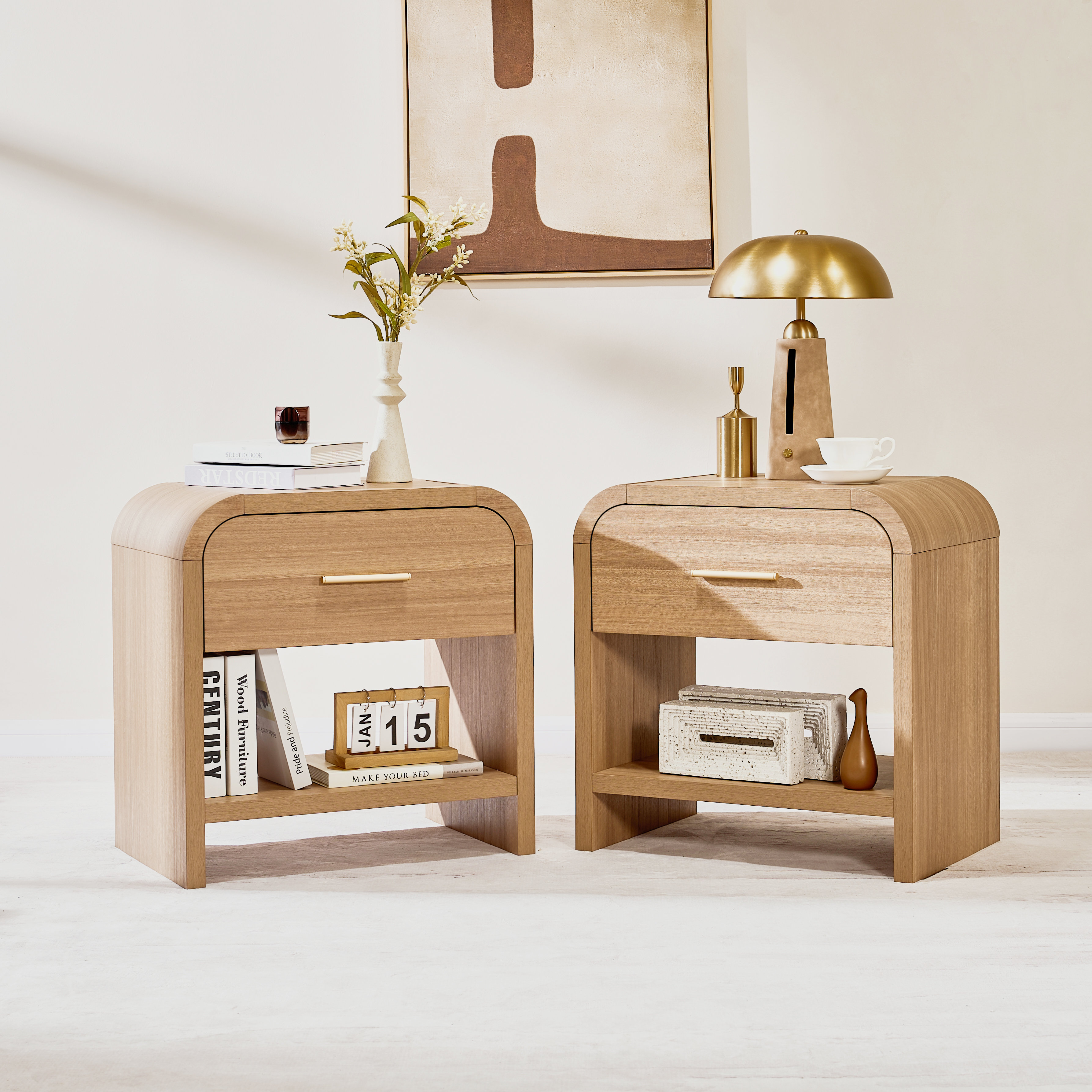 George Oliver Modern Nightstand Set Of 2 Solid Wood Bedside Tables With ...