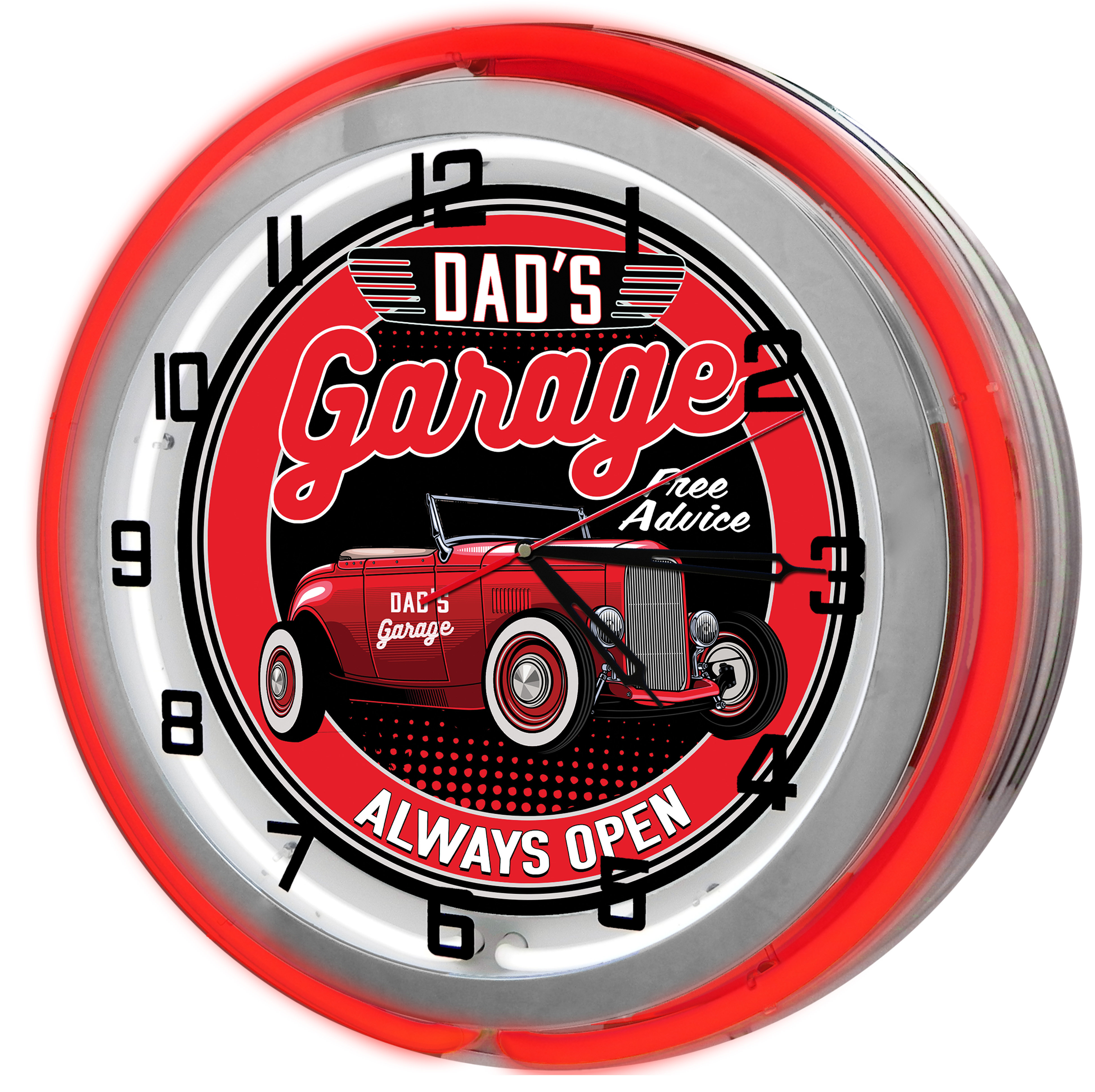 Redeye Laserworks Large 18.75" Red Neon Retro Dad's Garage Wall Clock ...