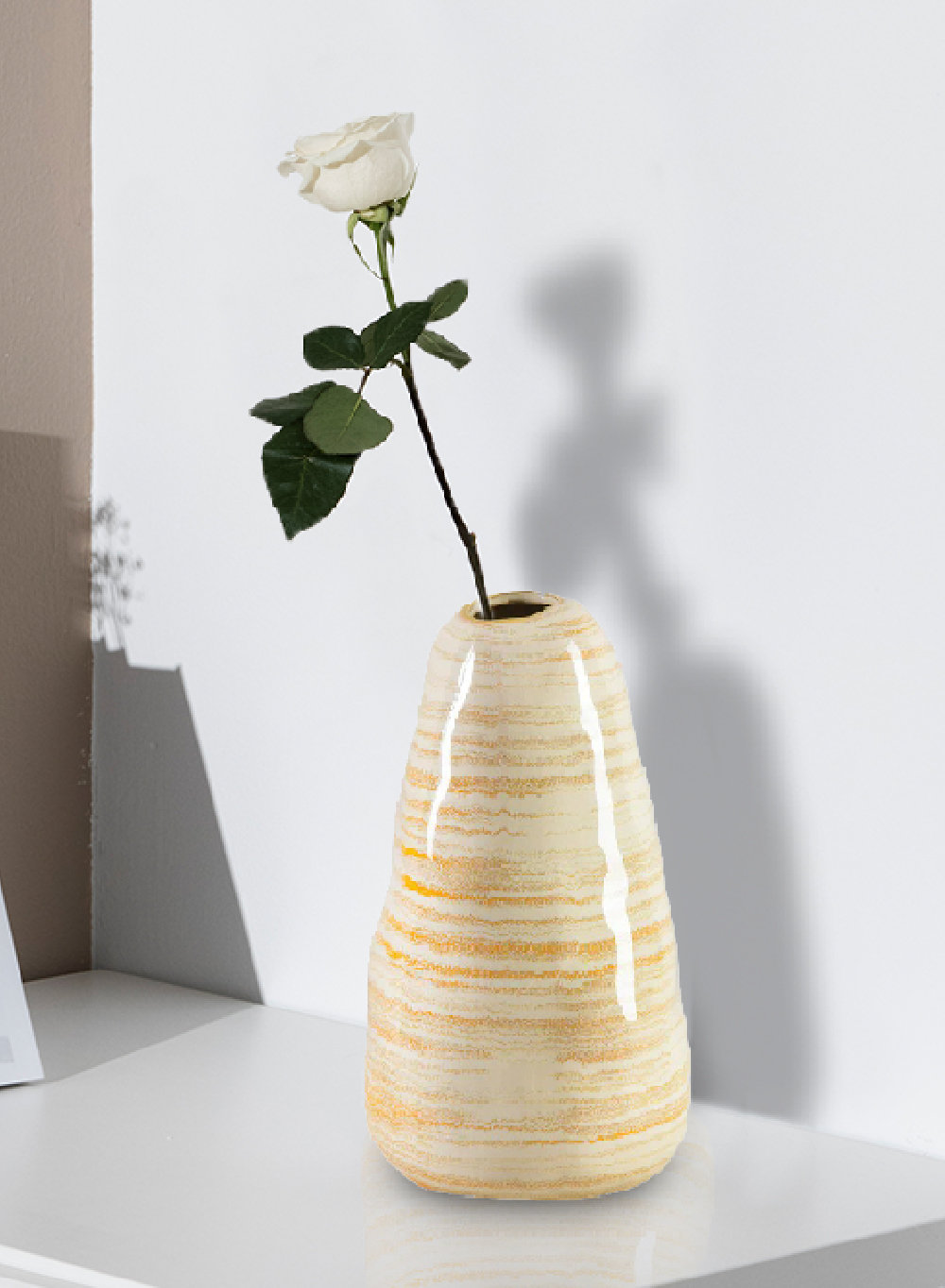 Wrought Studio™ Solaro Striped Ceramic Vase - Handcrafted Beige ...