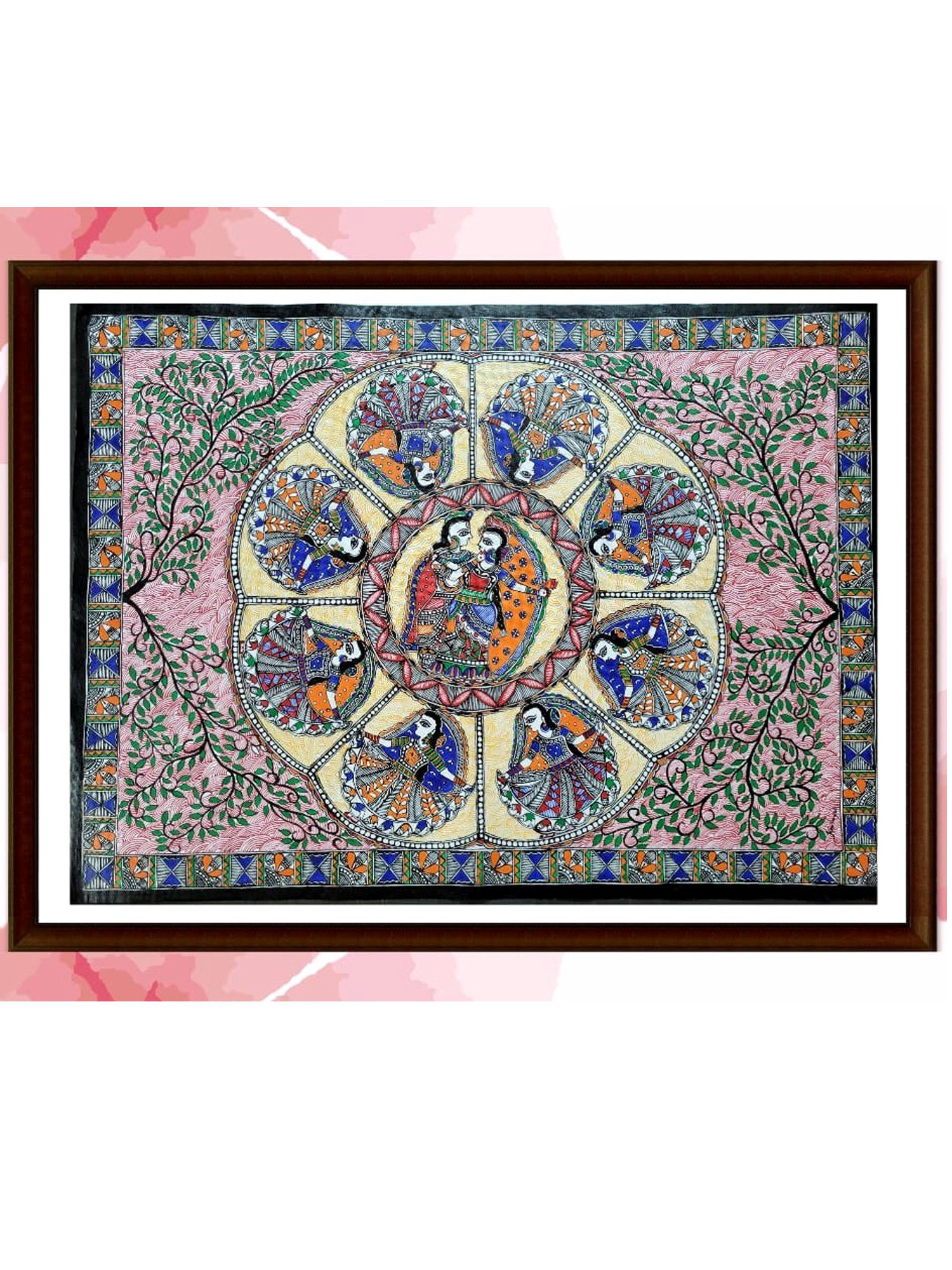Exotic India Radha And Krishna Ras With Gopis | Acrylic On Handmade ...
