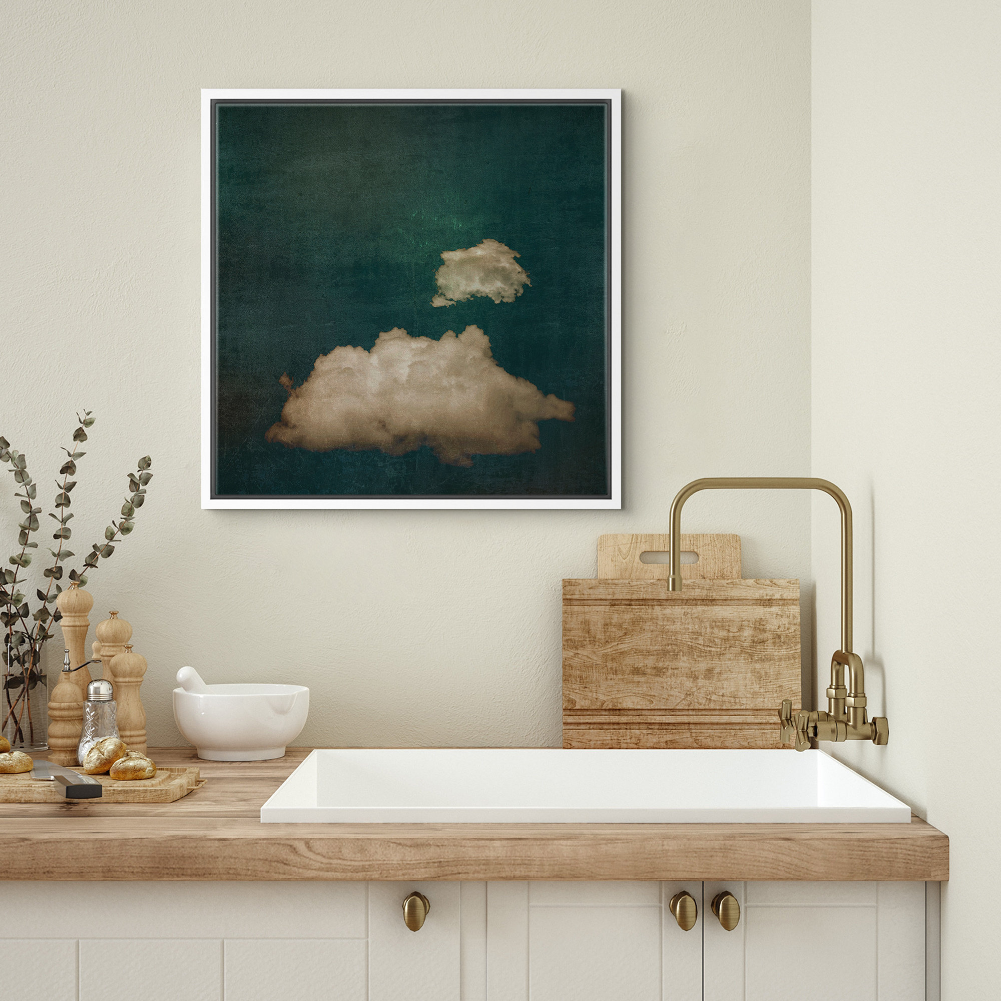 wall26 " Pastel Green Navy Blue Clouds In The Sky Watercolor Minimalist ...