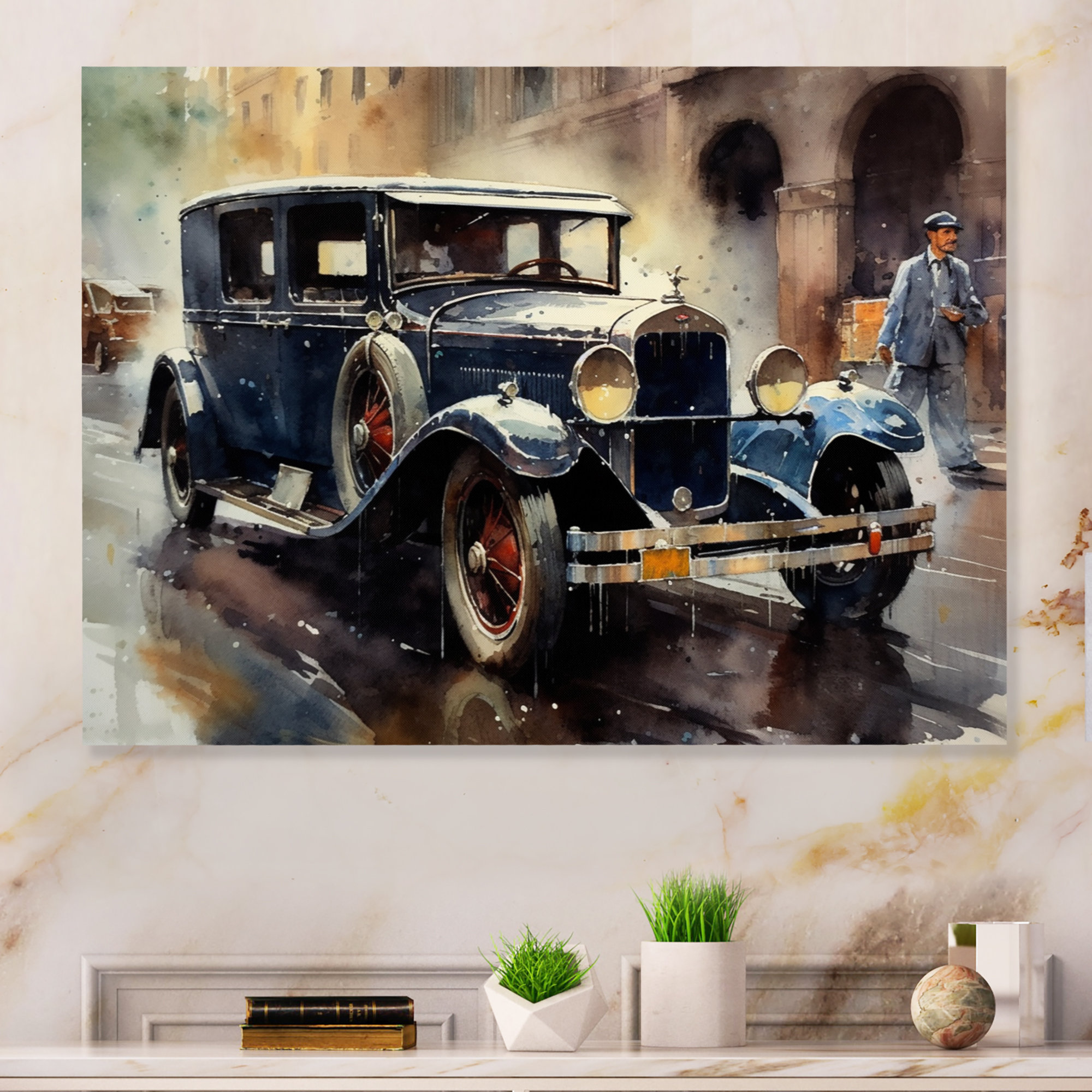 Williston Forge Jacquee Blue And Brown Iconic Cars On Metal Print | Wayfair