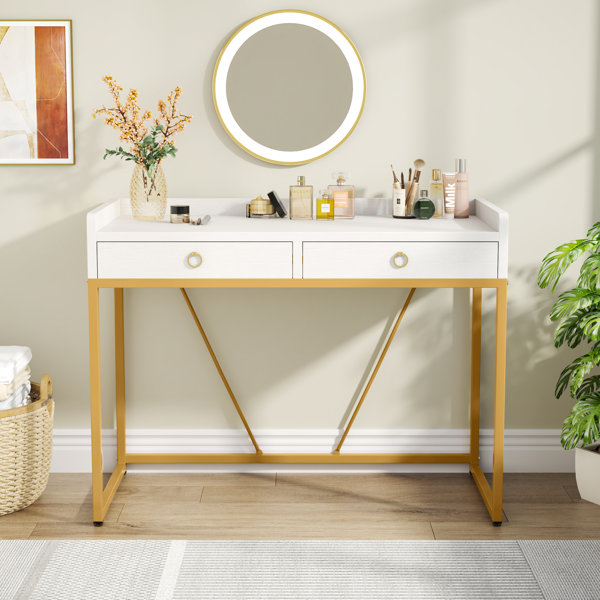 Mercer41 Hersteinn White Gold Vanity Desk With 2 Drawers & Reviews ...