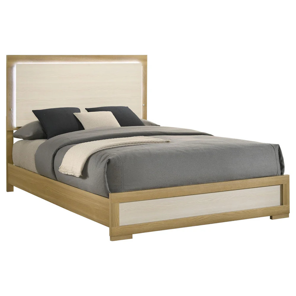 Brayden Studio® Gerrel Wood Queen LED Panel Bed Natural and White | Wayfair