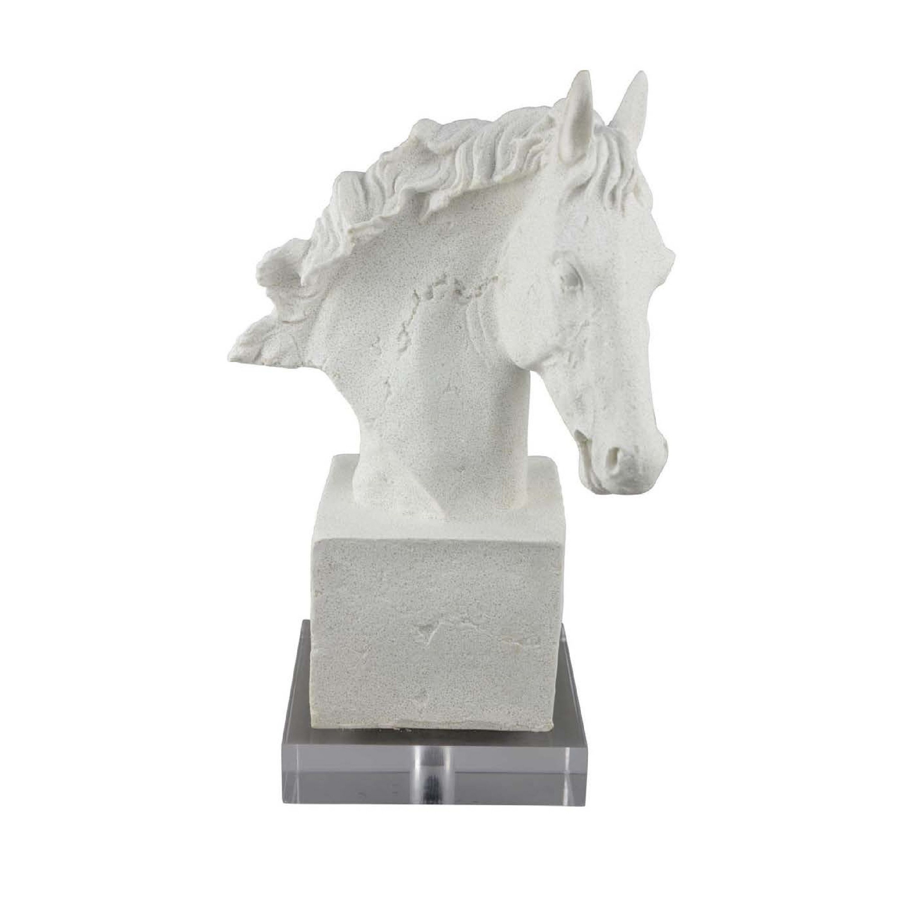 Benjara Horse Head Decor, White Resin Frame, Gray Acrylic Base 13 Inch ...