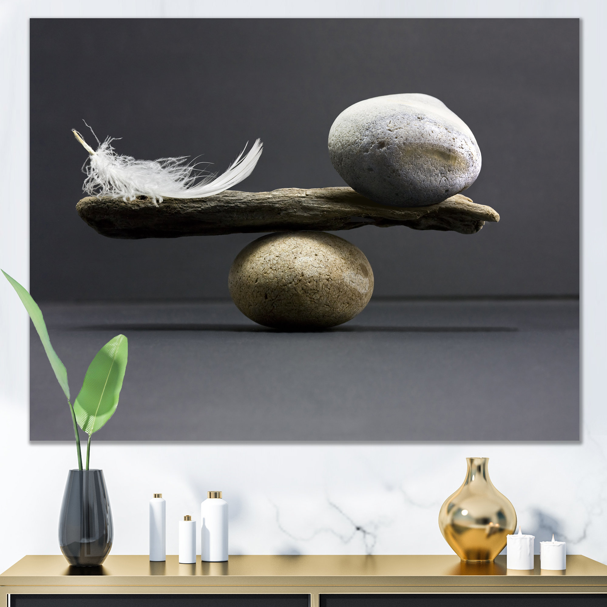 Ebern Designs Feather And Stone Balance - Bohemian & Eclectic Canvas ...