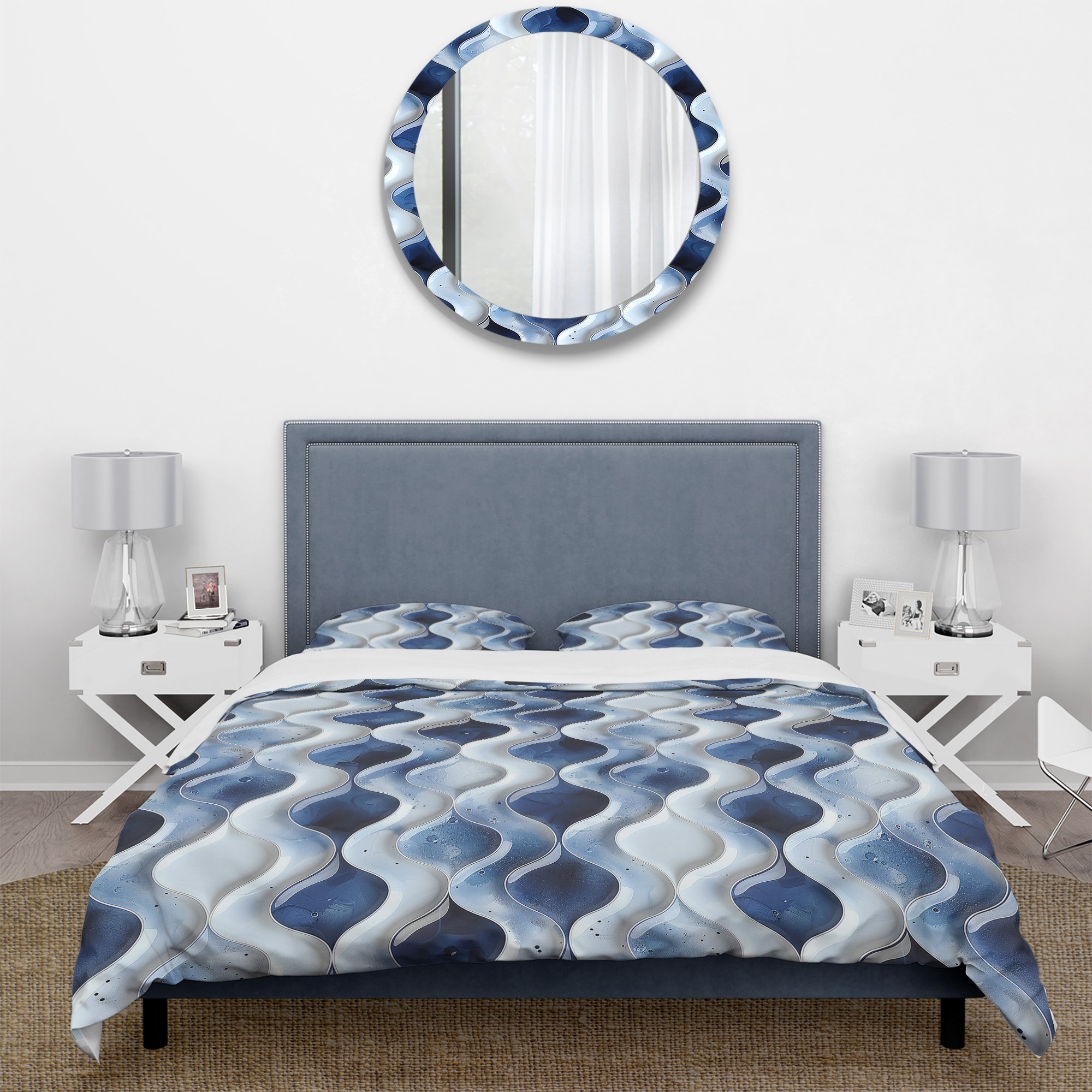 Design Art Blue Ogee Patterns III - Midcentury Duvet Cover Set | Wayfair