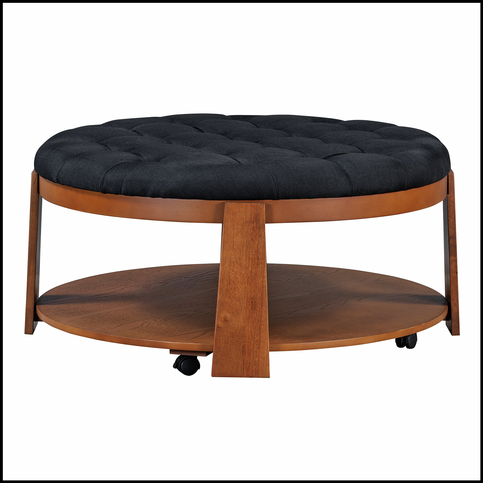 Lark Manor™ Modern Large Round Ottoman Coffee Table with 2-Tier Storage ...