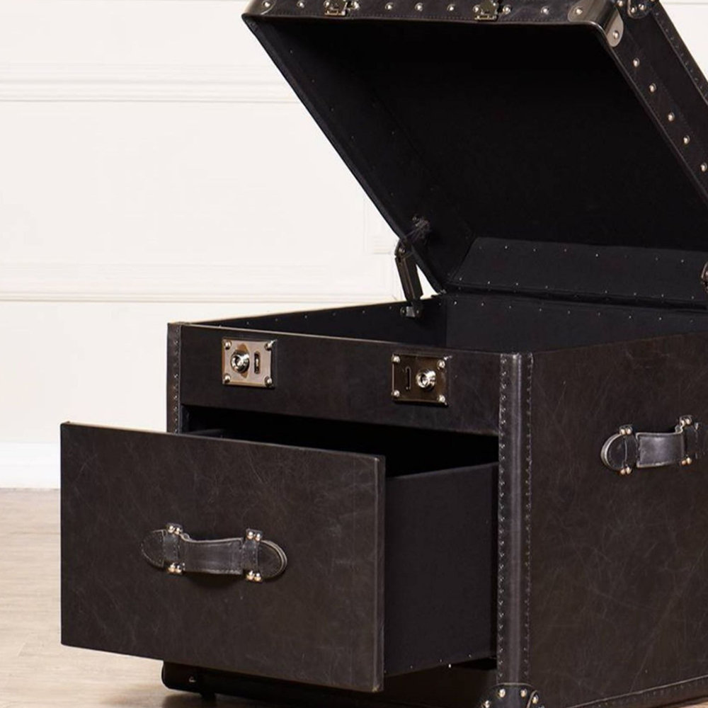 HUGESTO Small Black Simple Faux Leather Accent Trunk | Wayfair