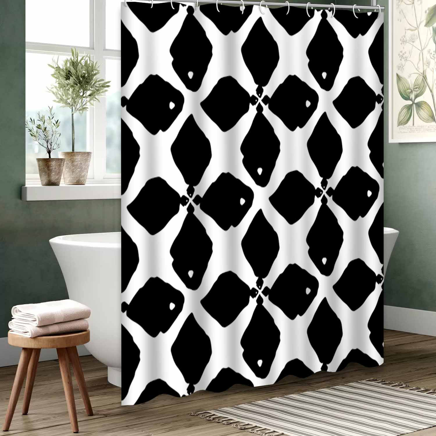 East Urban Home White Waterproof Shower Curtain,Seamless Drawn Black ...